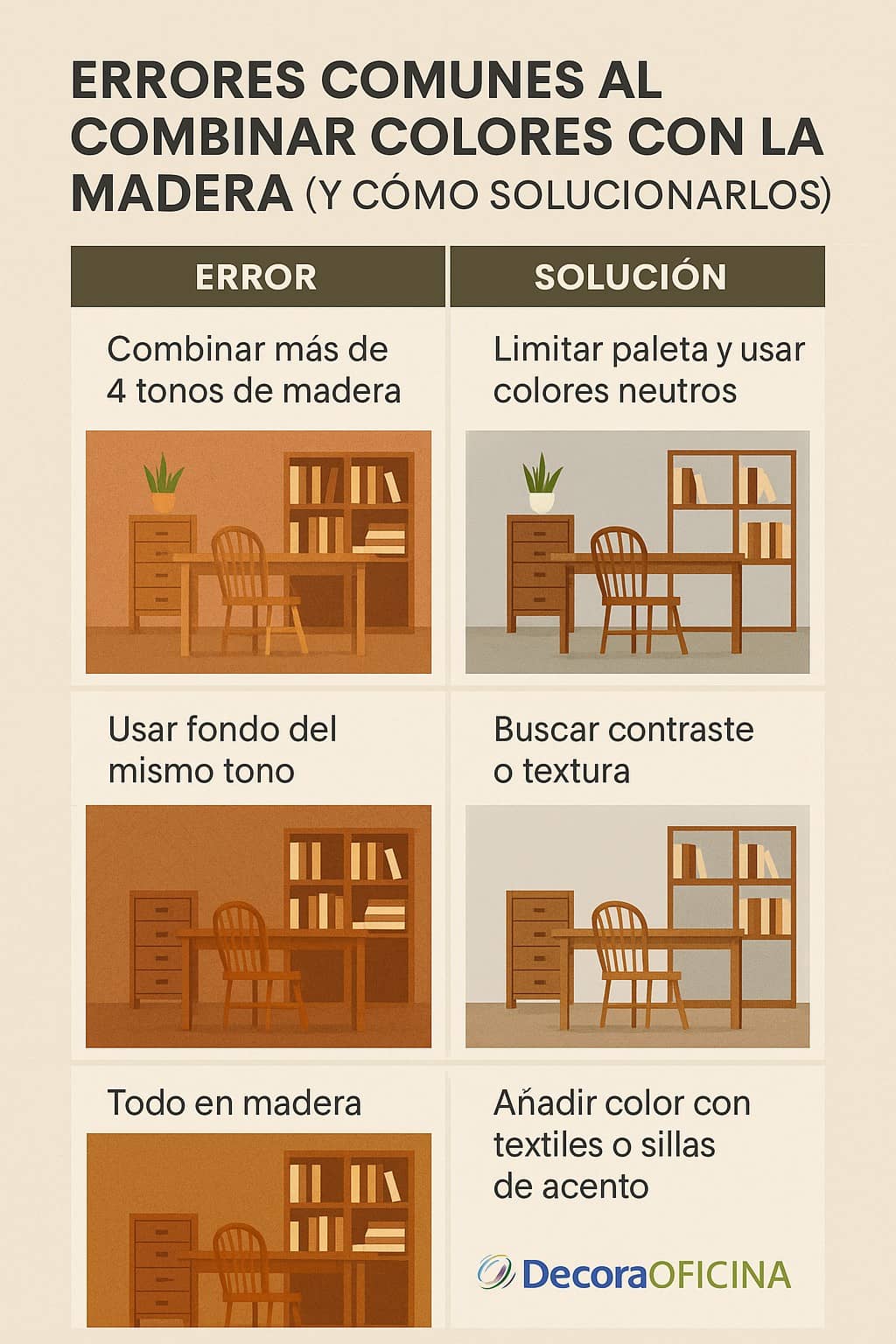 ¿Qué colores combinan mejor con la madera en decoración? | DecoraOficina